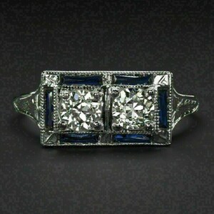 Art Deco Round Two Stone Engagement Ring, Antique Estate Fine Jewelry ...