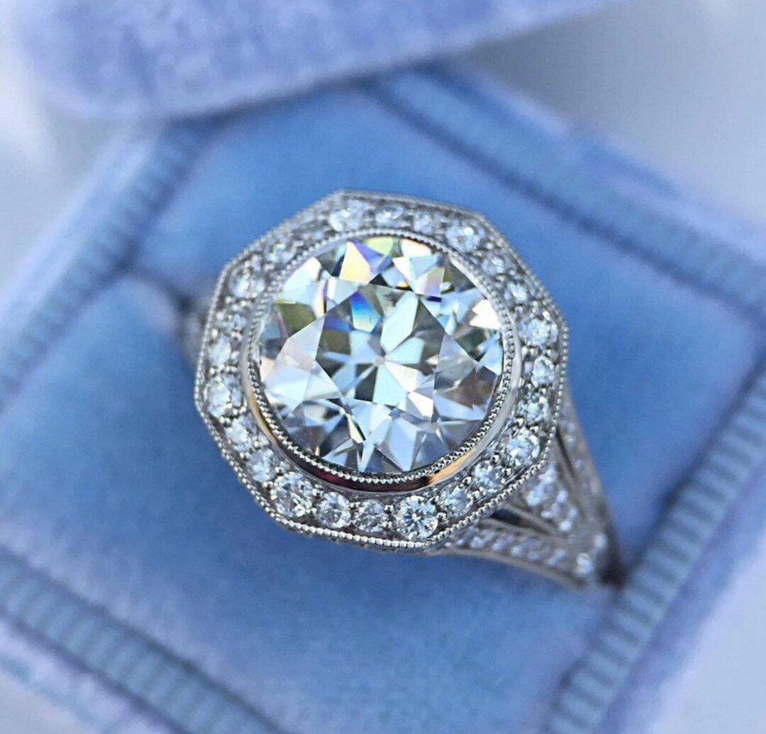 Antique Art Deco Old European Cut Diamond Ring, Octagon Shape Halo ...