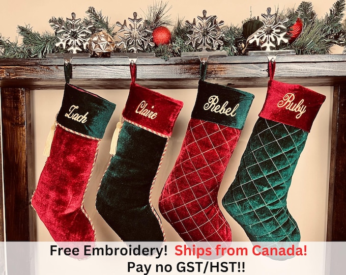 2025 Personalized Velvet Christmas Stocking, Holiday Stocking, Red and ...