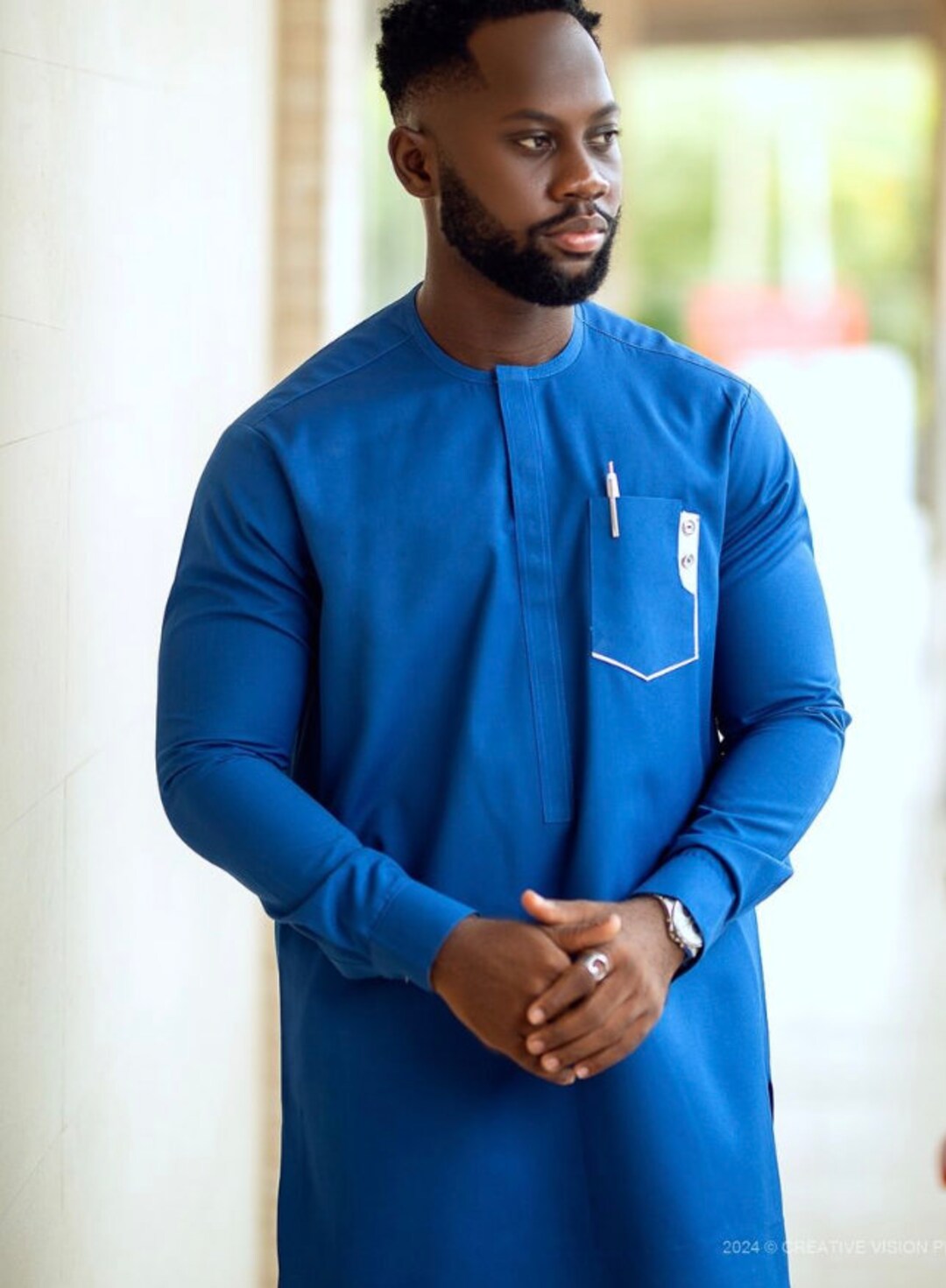 Blue African Men's Clothing, Cotton Shirt Pants, Nigerian Wedding Groom ...