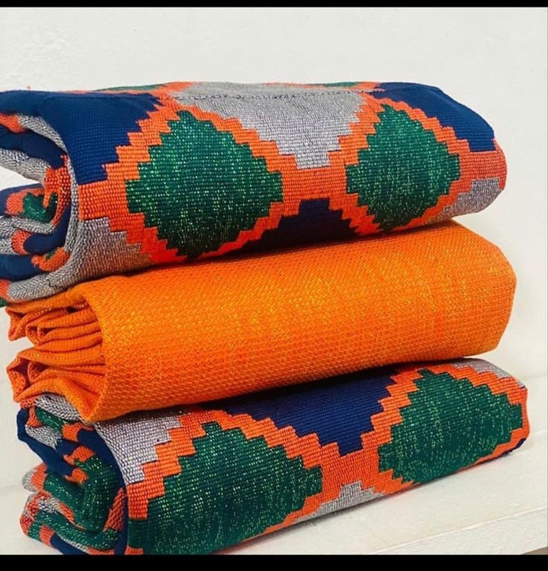 Ghana Authentic Handwoven Blue, Gold and White Kente 6 Yards Kente ...