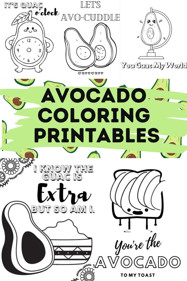 Avocado Themed Coloring Sheet Printable - 5 Full Size Coloring Pages - Etsy