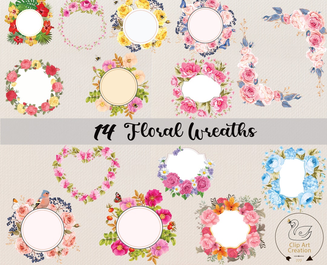 14 Wreath Clipart, Flowers Clipart, Floral Clipart PNG EPS, Wreath ...