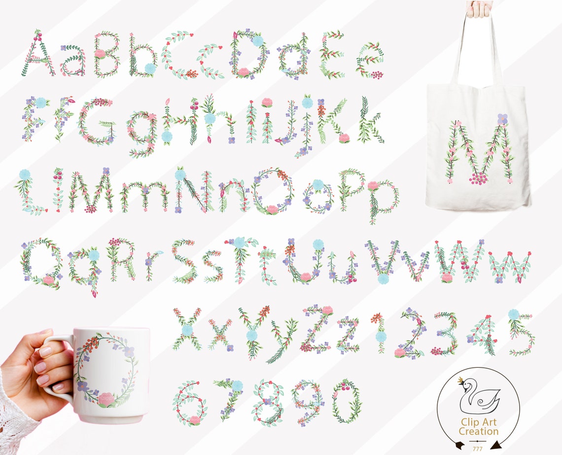 Floral Alphabet Clipart Flower Alphabet Clipart Wedding - Etsy