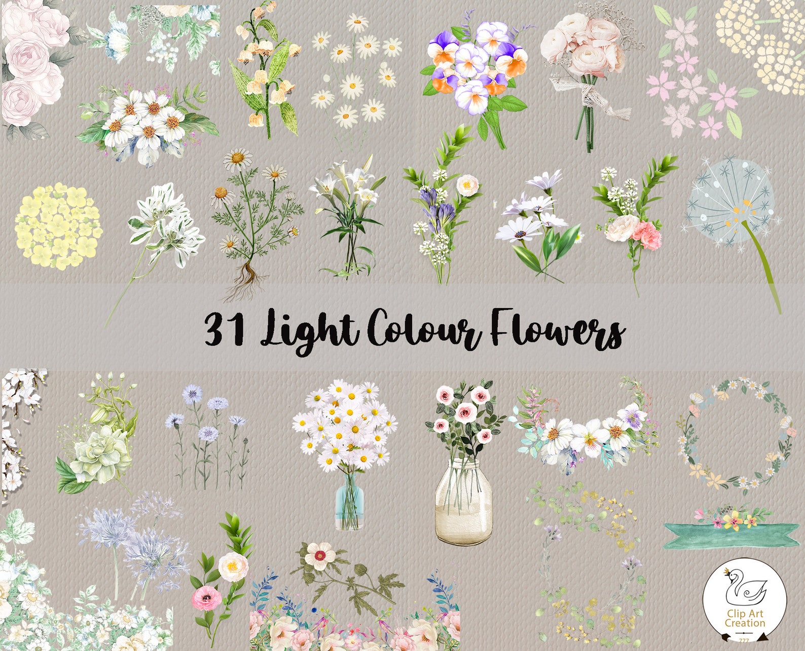 31 Light Color Flowers PNG, Watercolor Flower Clipart, Wedding Flowers ...