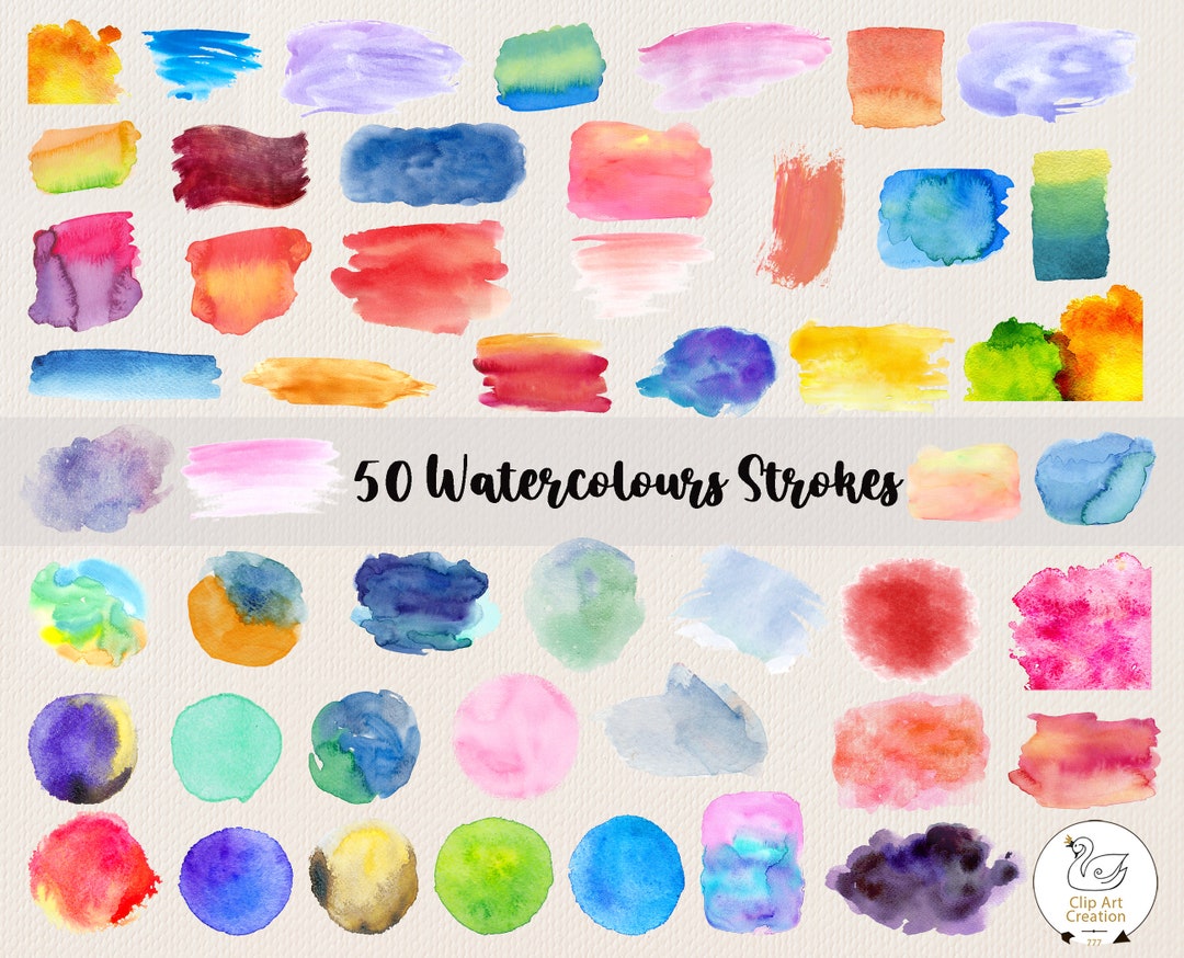 50 Watercolor Strokes, Watercolor Clipart, Paint Strokes, Watercolor ...