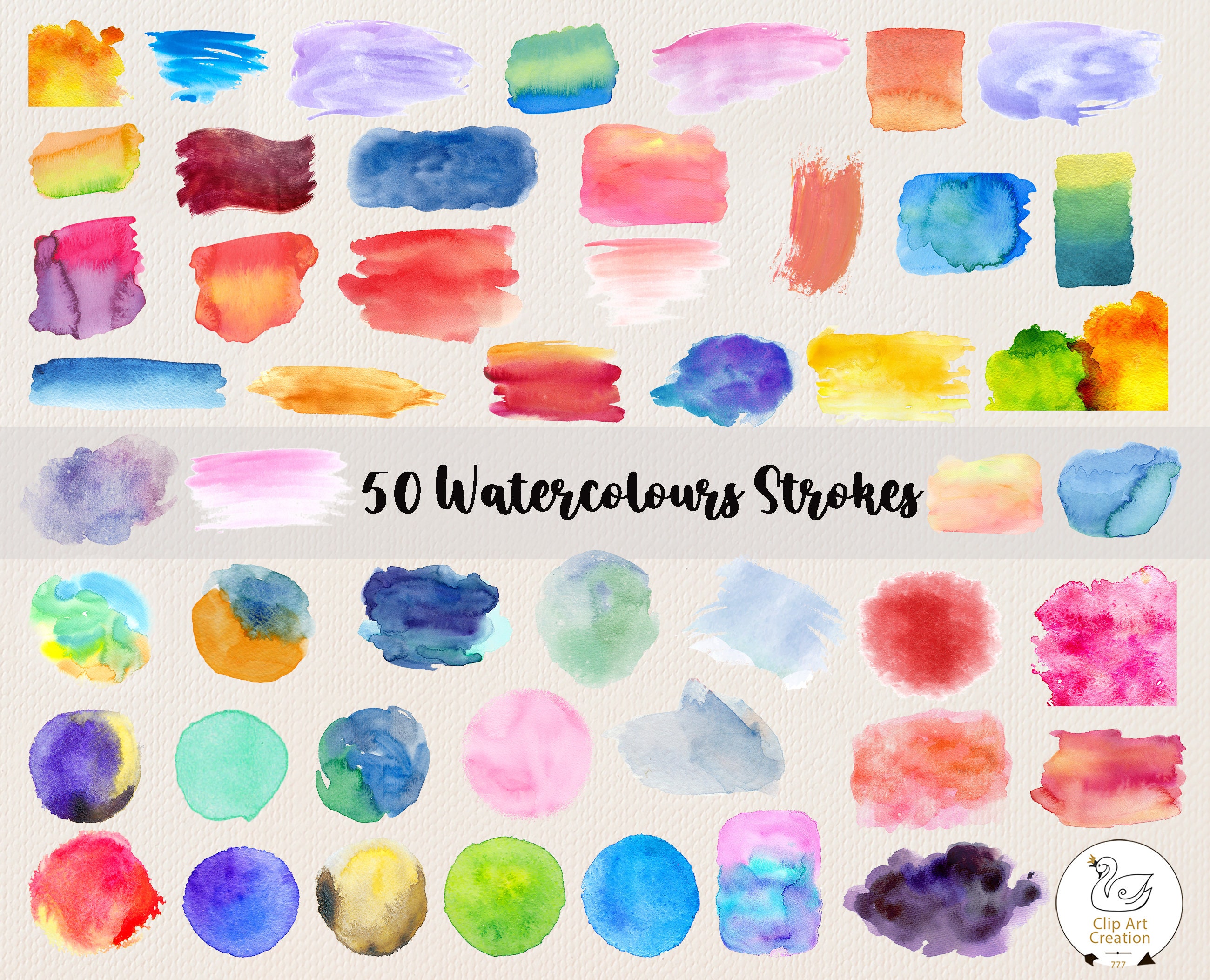 50 Watercolor Strokes Watercolor Clipart Paint Strokes - Etsy