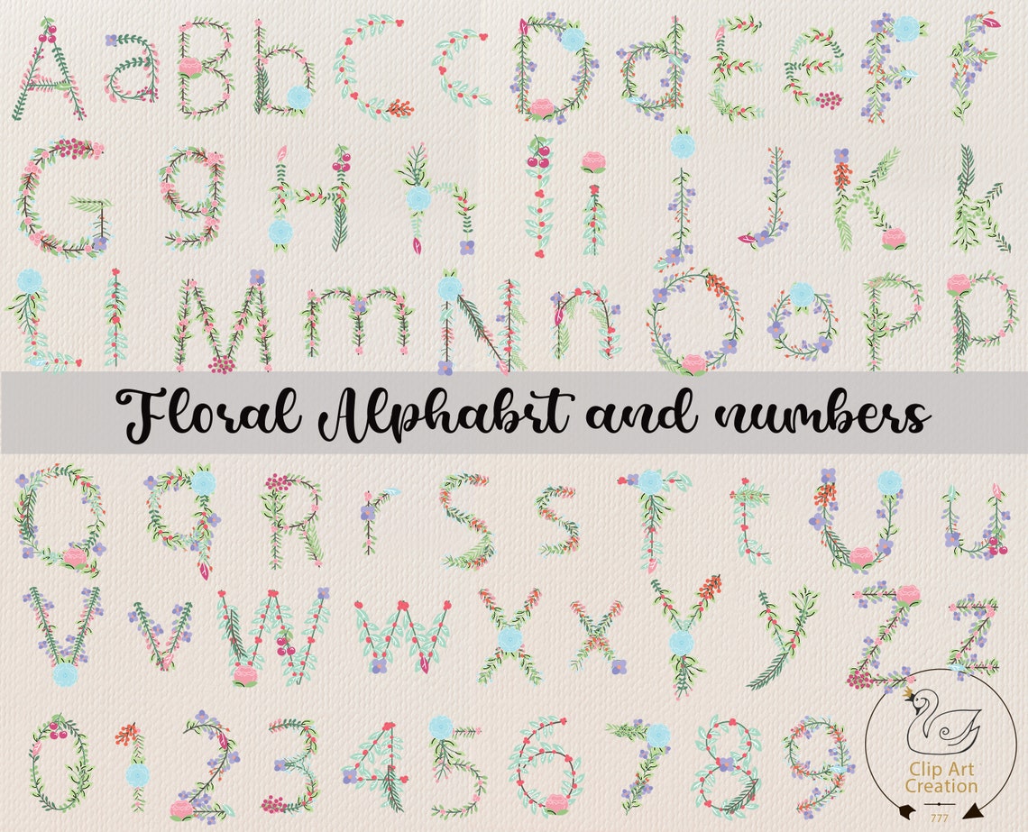 Floral Alphabet Clipart Flower Alphabet Clipart Wedding - Etsy