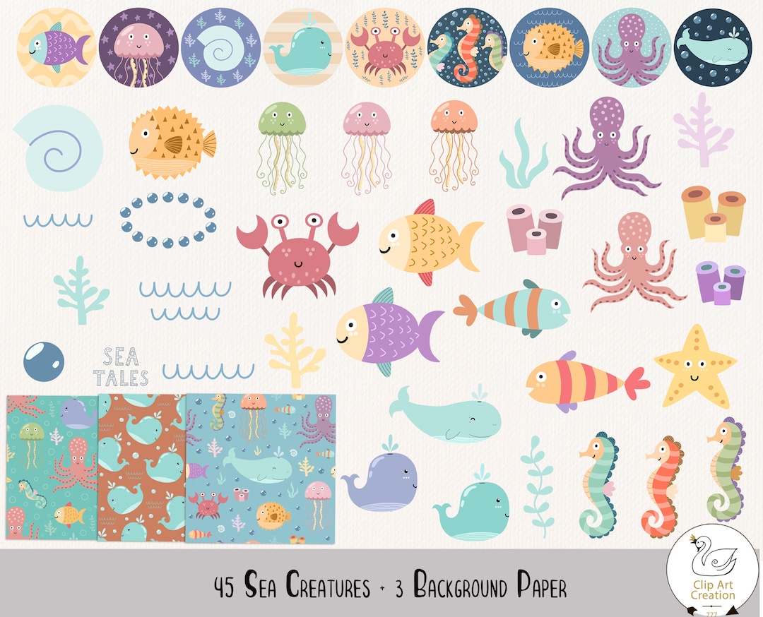 45 Sea Creature Clipart, Undersea Creatures, Sea Animals Clipart, Ocean ...