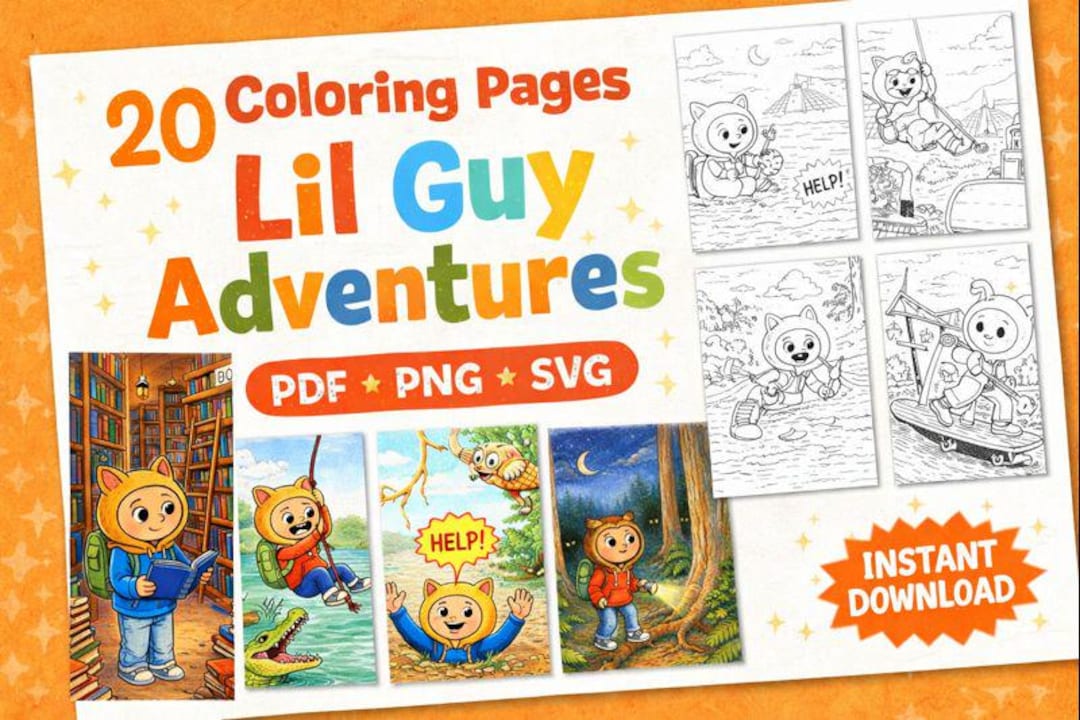 Lil Guy Adventures Coloring Pages – 20 Printable Designs (digital ...