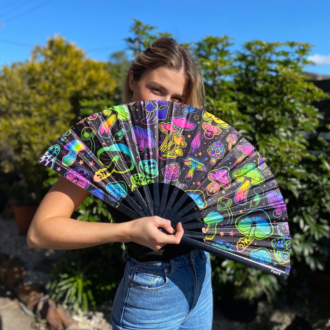 UV Funky Fungi Hand Fan/ Rave Fan/ Festival Fan/ Club Fan/ - Etsy