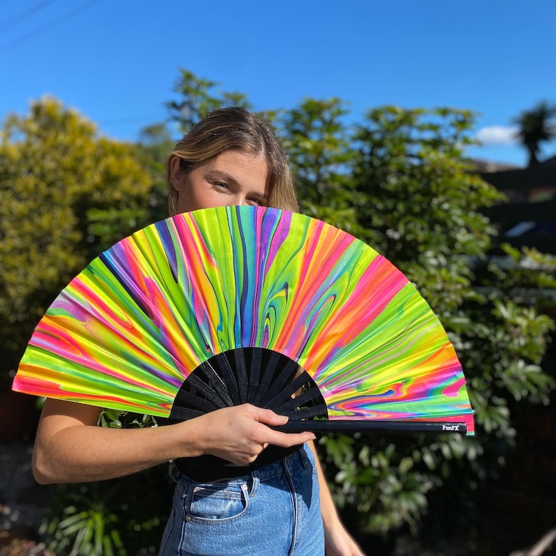 UV Flow Glo Hand Fan/ Rave Fan/ Festival Fan/ Club Fan/ Large - Etsy Australia