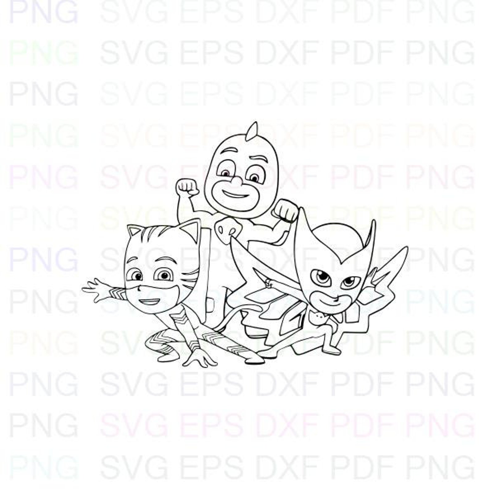 PJ Masks Silhouettes 2 Outline Svg Stitch silhouette | Etsy