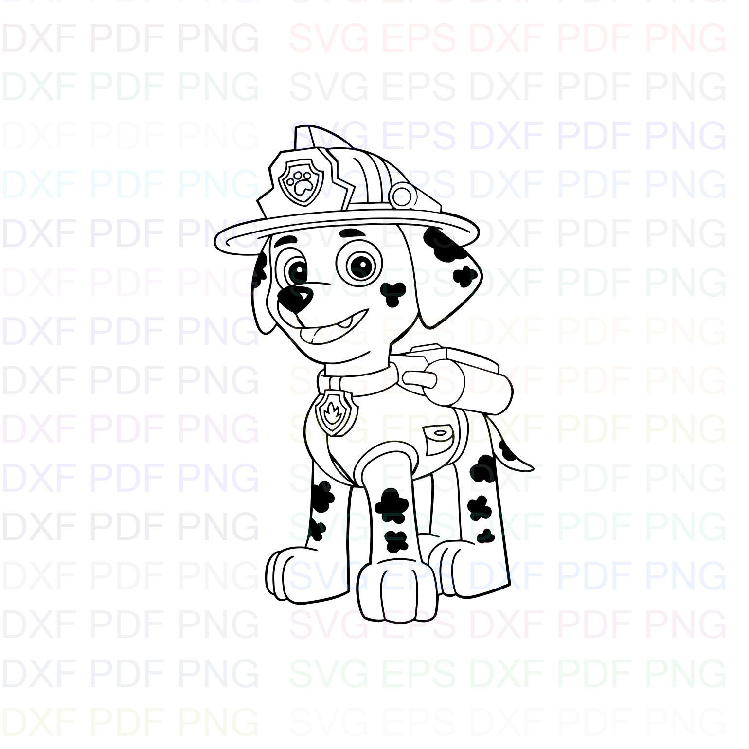 Marshall Paw Patrol Outline Svg Stitch silhouette Coloring | Etsy