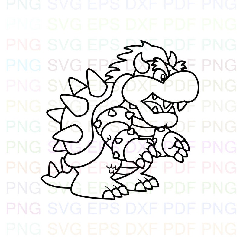 Bowser Super Mario Bros Outline Svg stitch Silhouette | Etsy