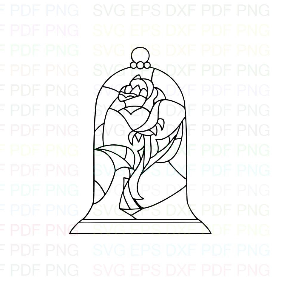 Rose Beauty And The Beast Outline Svg Stitch silhouette | Etsy