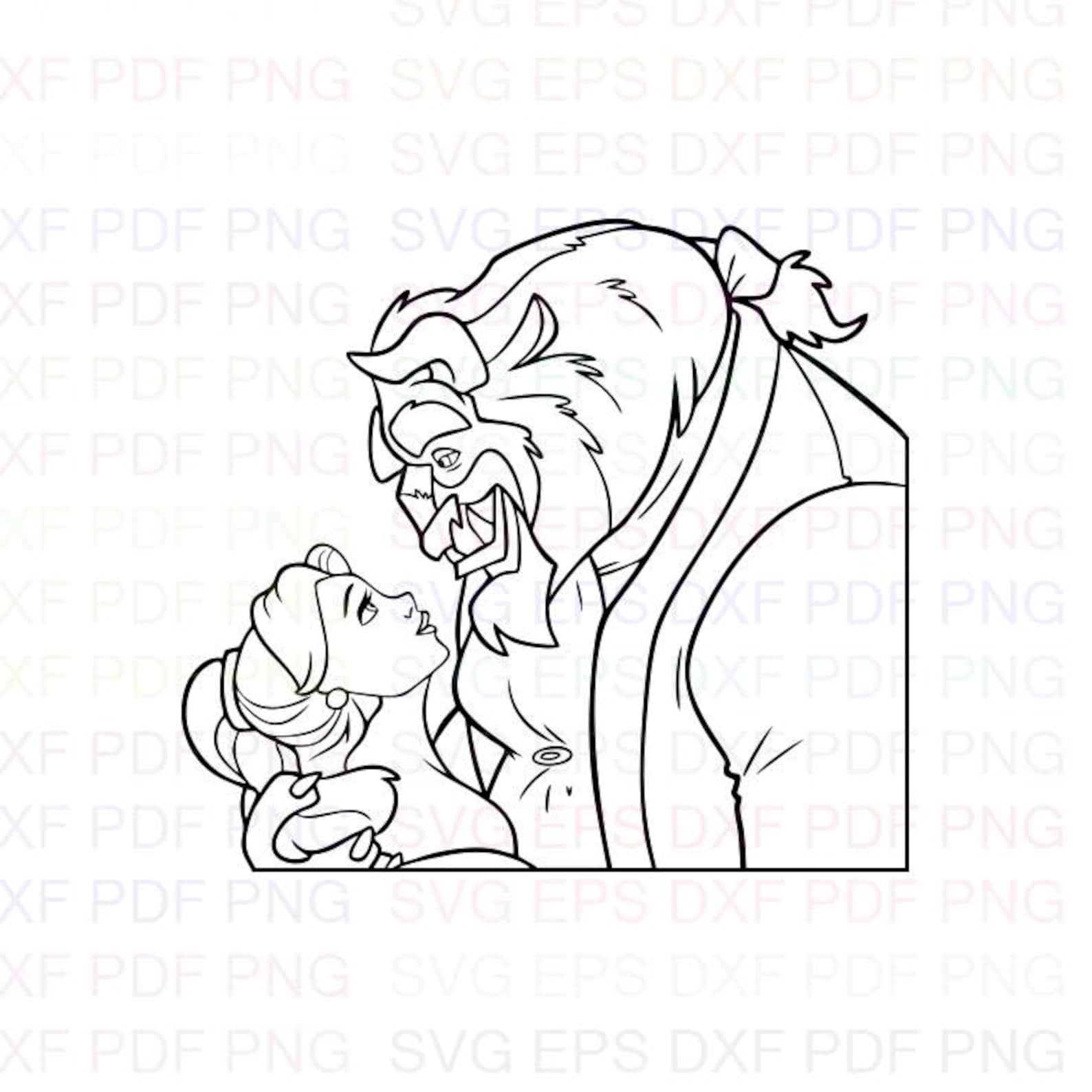 Beauty And The Beast Outline Svg Stitch silhouette Coloring | Etsy