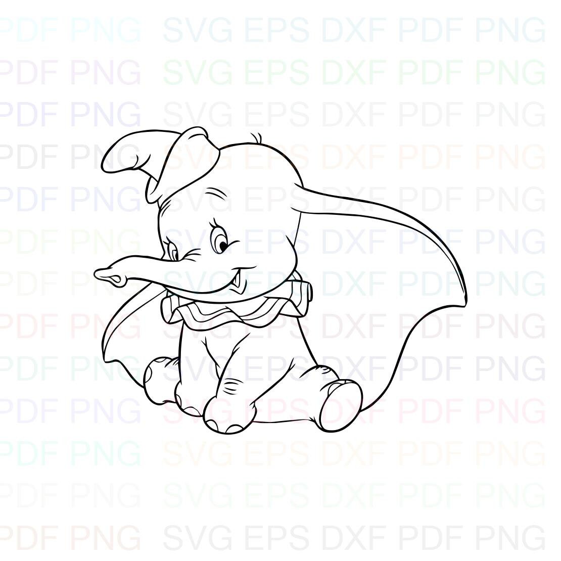 Dumbo Baby Elephant 3 Outline Svg Stitch silhouette Coloring | Etsy