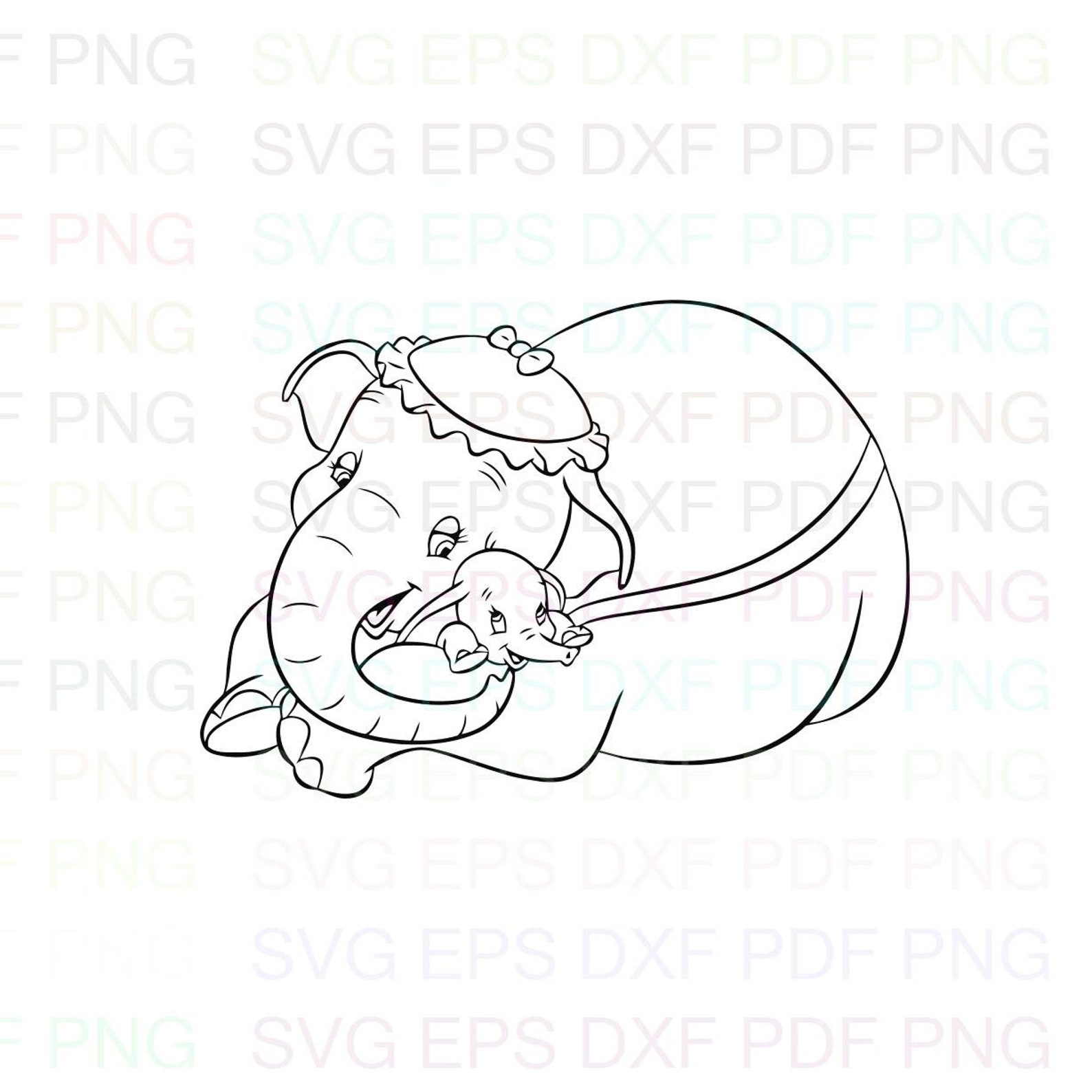 Dumbo With His Jumbo Mother Dumbo Outline Svg Stitch | Etsy