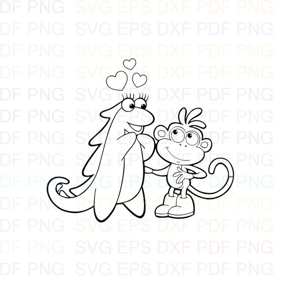 Coloring page Svg Dxf Eps Pdf Png Stitch silhouette Dora And Boots ...