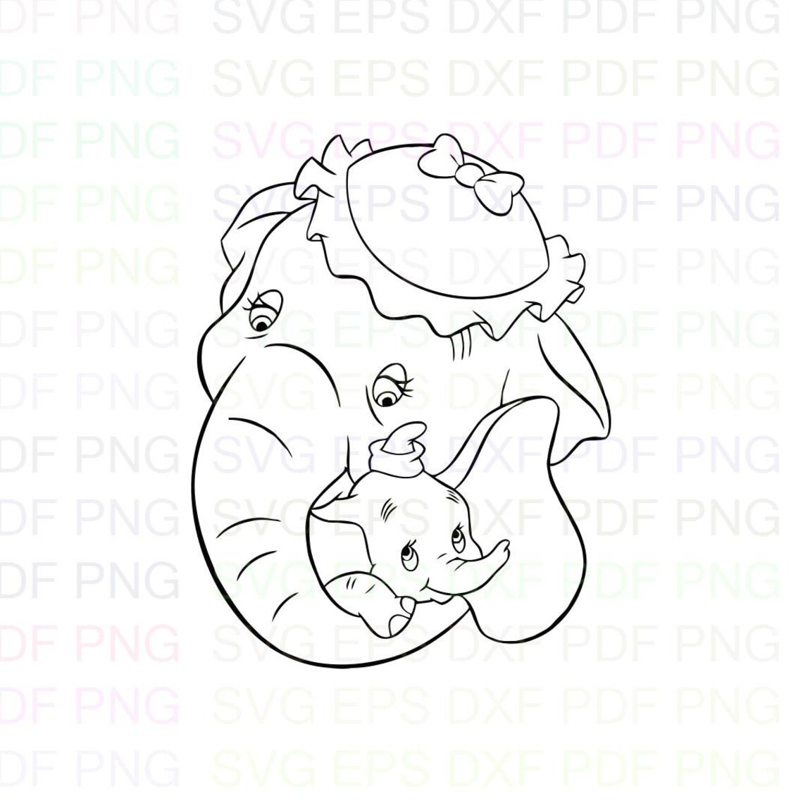 Dumbo With His Jumbo Mother Faces Dumbo Outline Svg Stitch | Etsy