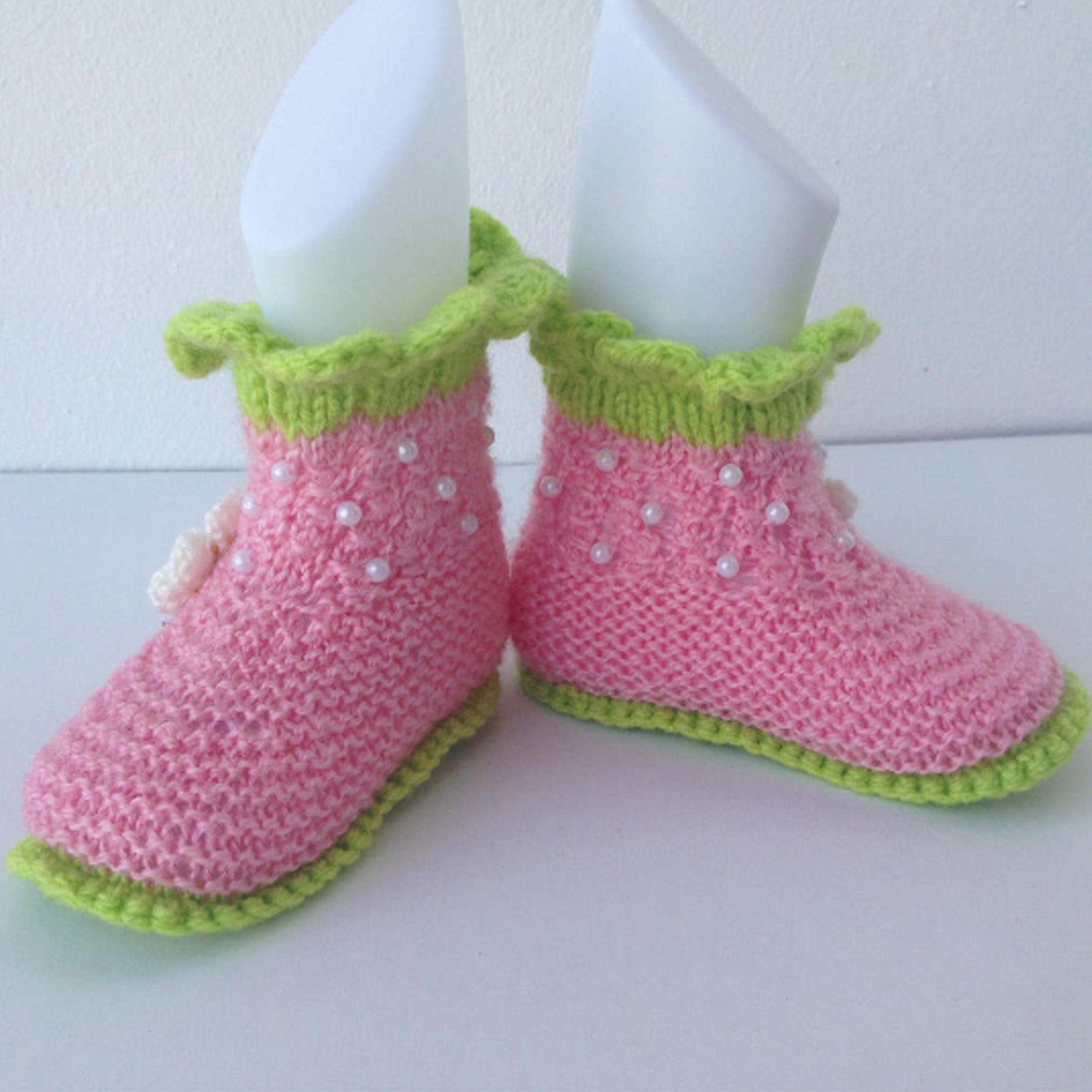 Pink Baby Girl Newborn Knit Shoes, Soft Acrylic Baby Booties, Baby Girl ...