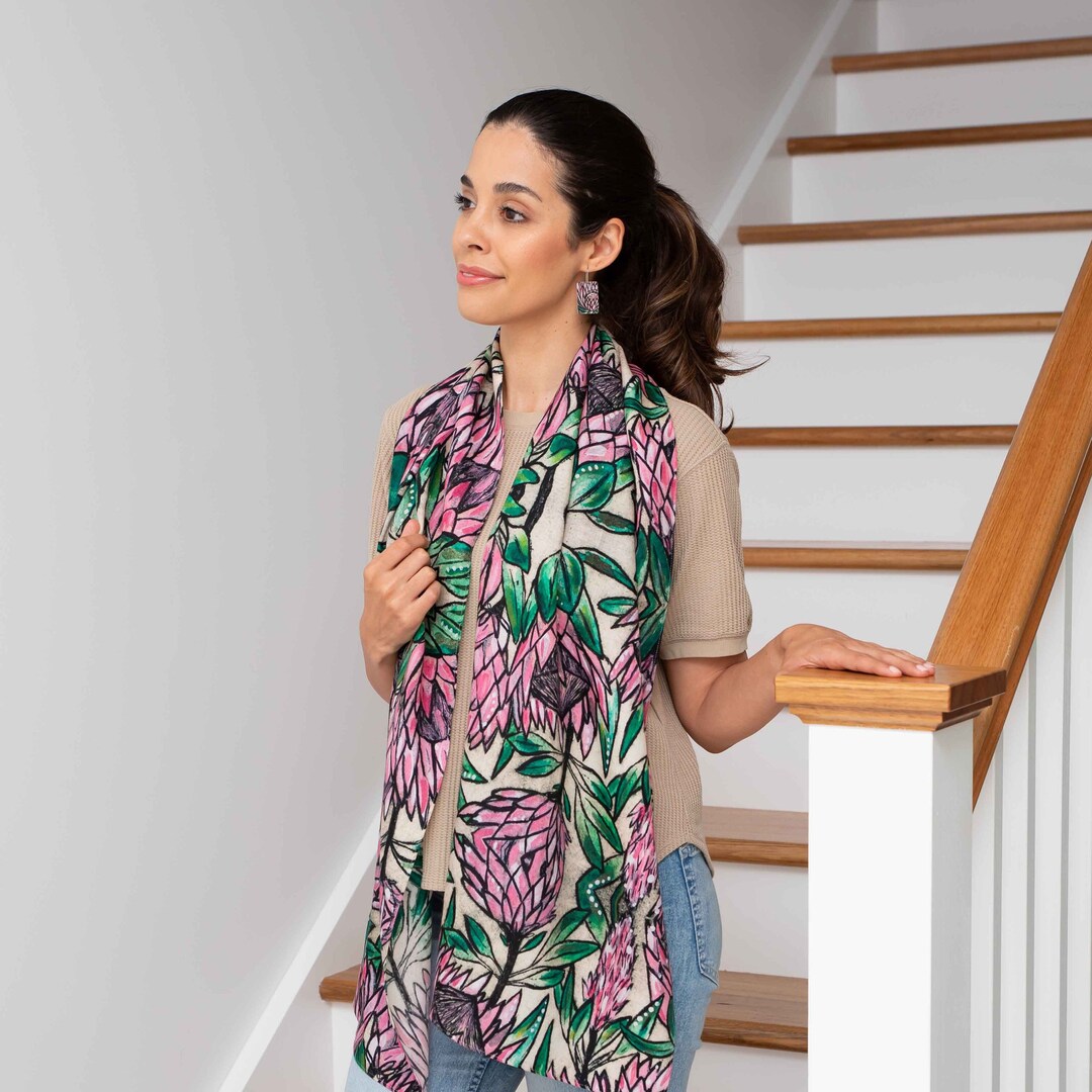 Protea Scarf | Wool Silk Scarf | Australian Flowers | Native Plants ...
