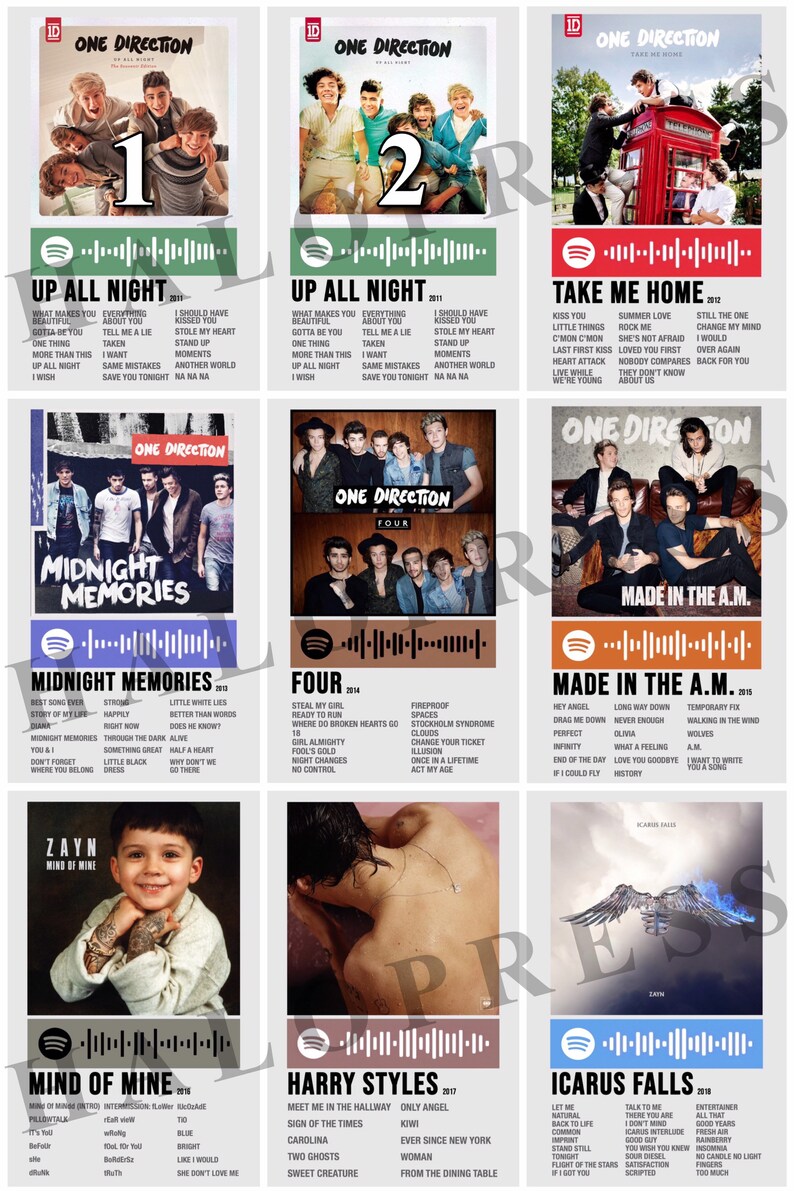 One Direction/Solo Album Spotify Songs Poster Photo Prints | Etsy