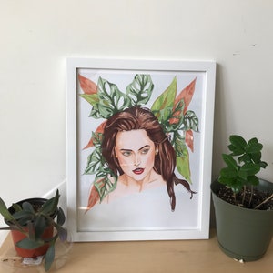 Portrait of Women With Foliage/ Art Print of Women With Plants/ Art of ...