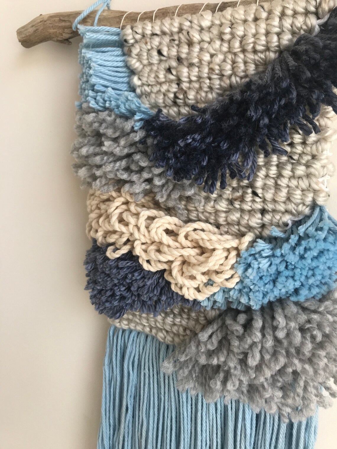 Latch Hook Wall Hanging/Ocean Blue Fabric Art/ Wall Hanging/ | Etsy