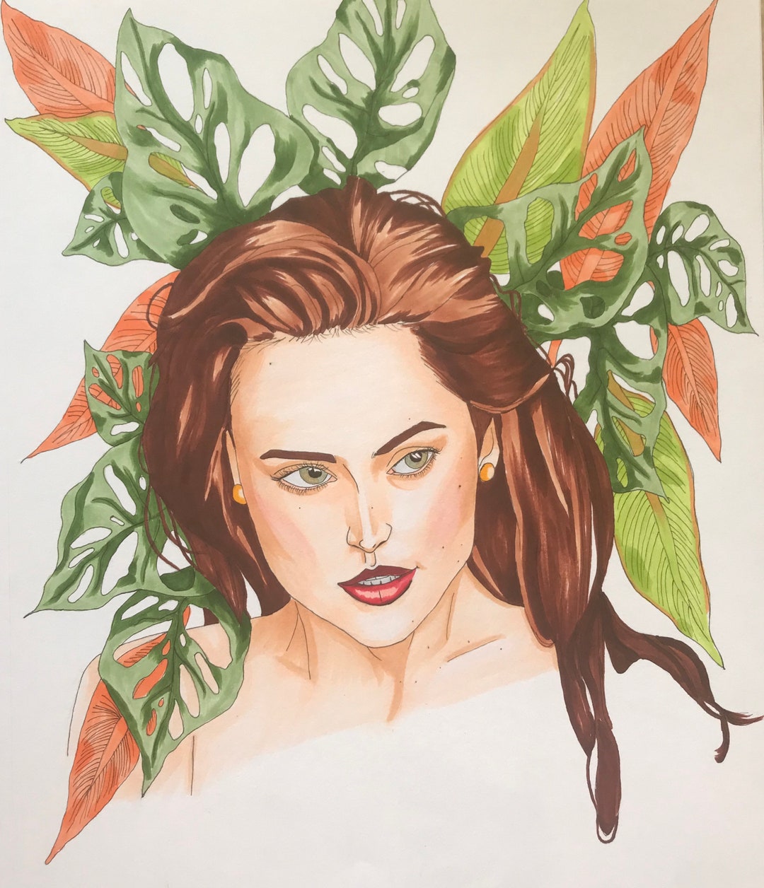 Portrait of Women With Foliage/ Art Print of Women With Plants/ Art of ...