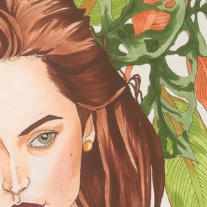 Portrait of Women With Foliage/ Art Print of Women With Plants/ Art of ...