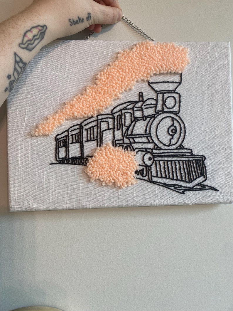 Embroidered Wall Décor/ Train Art/ Embroidered Train/ Embroidery/ Punch ...