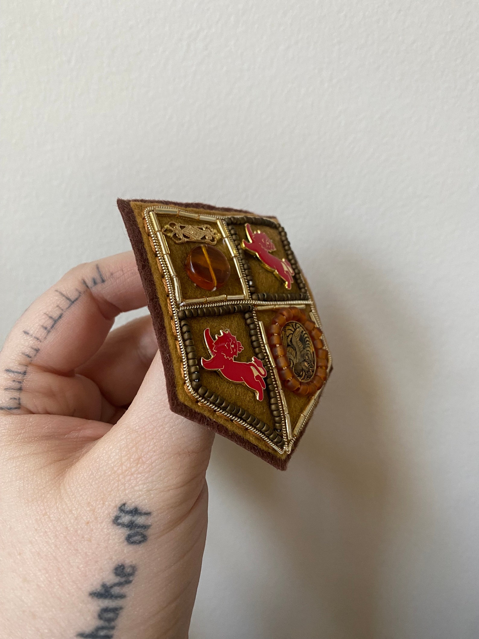 Handmade Beaded Crest Brooch: Embroidered Wool Felt Pin - Etsy