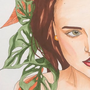 Portrait of Women With Foliage/ Art Print of Women With Plants/ Art of ...