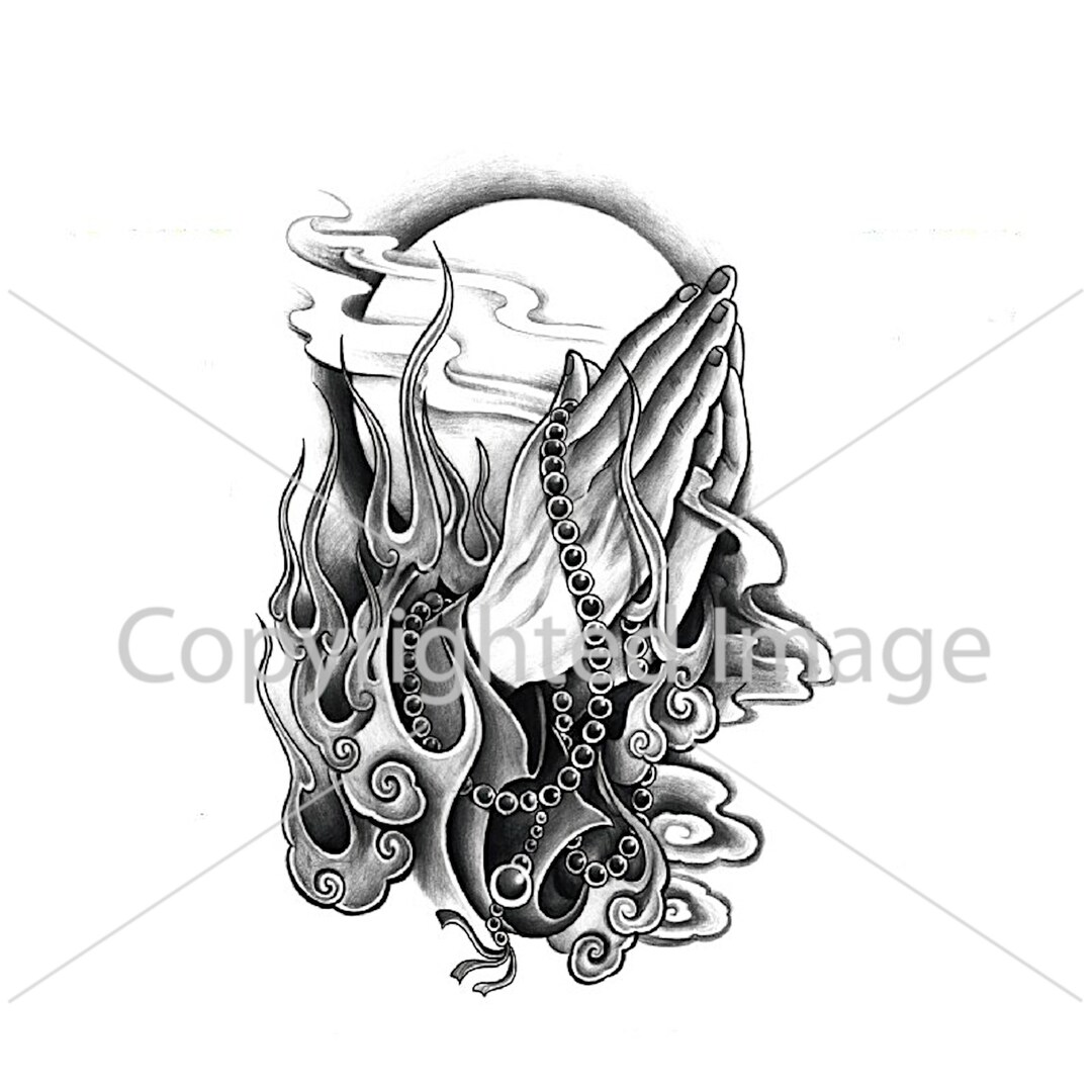 Tattoo Design Praying Hands With Fire Download - Etsy