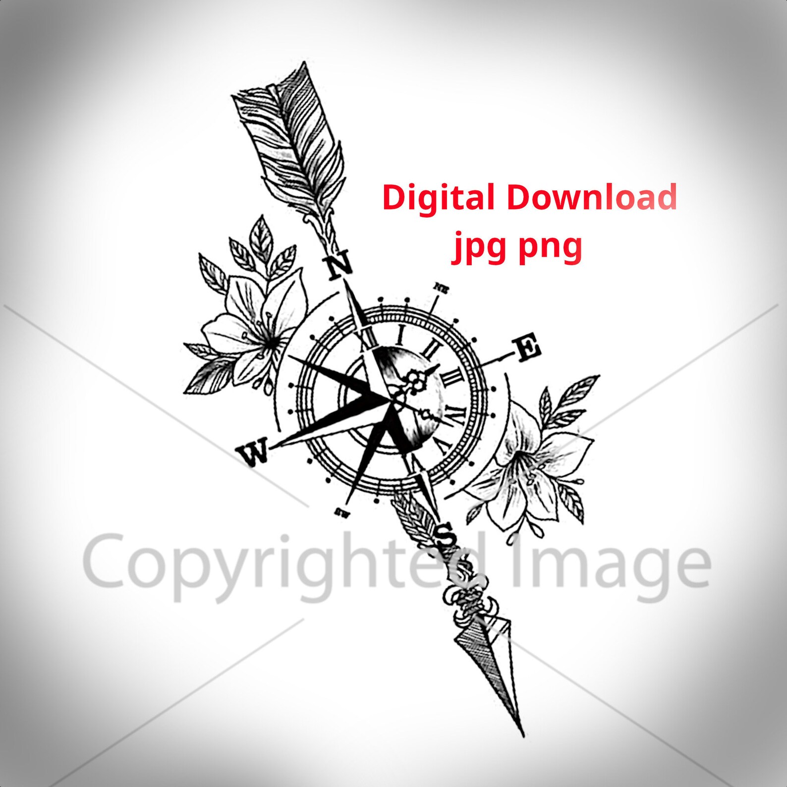 Tattoo Design Flower Compass Digital Download - Etsy