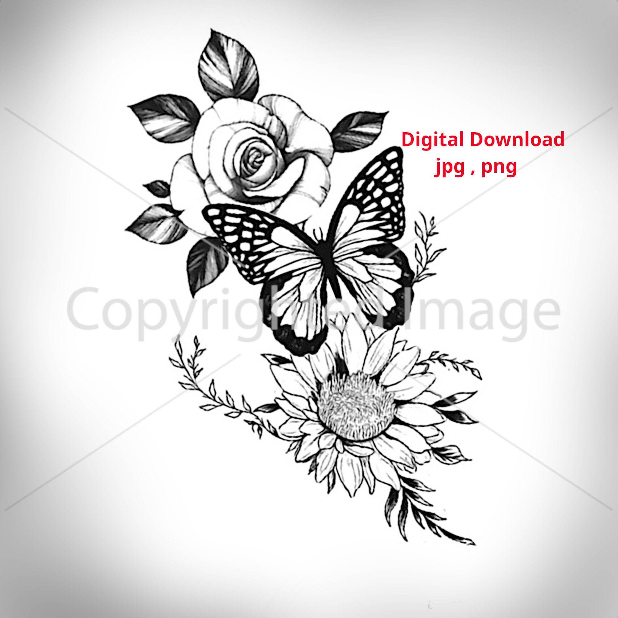 Tattoo Design Butterfly & Rose Digital Download - Etsy
