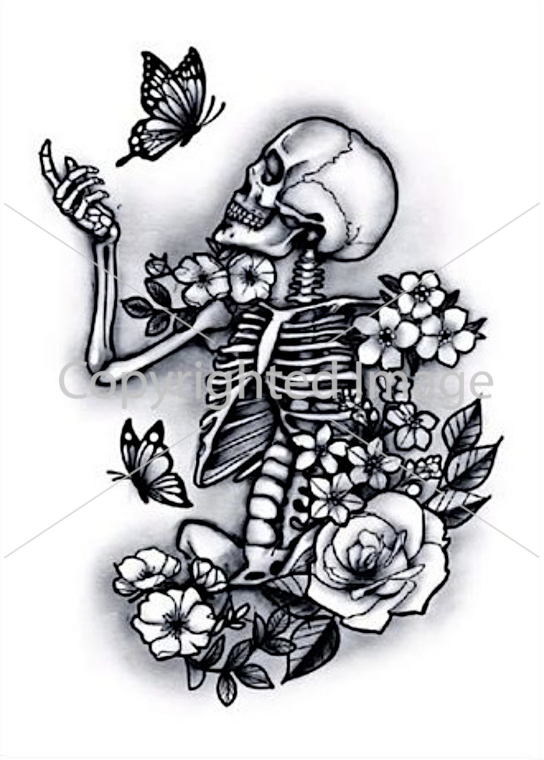 Tattoo Design Cool Design Skeleton in Flowers Digital Download - Etsy