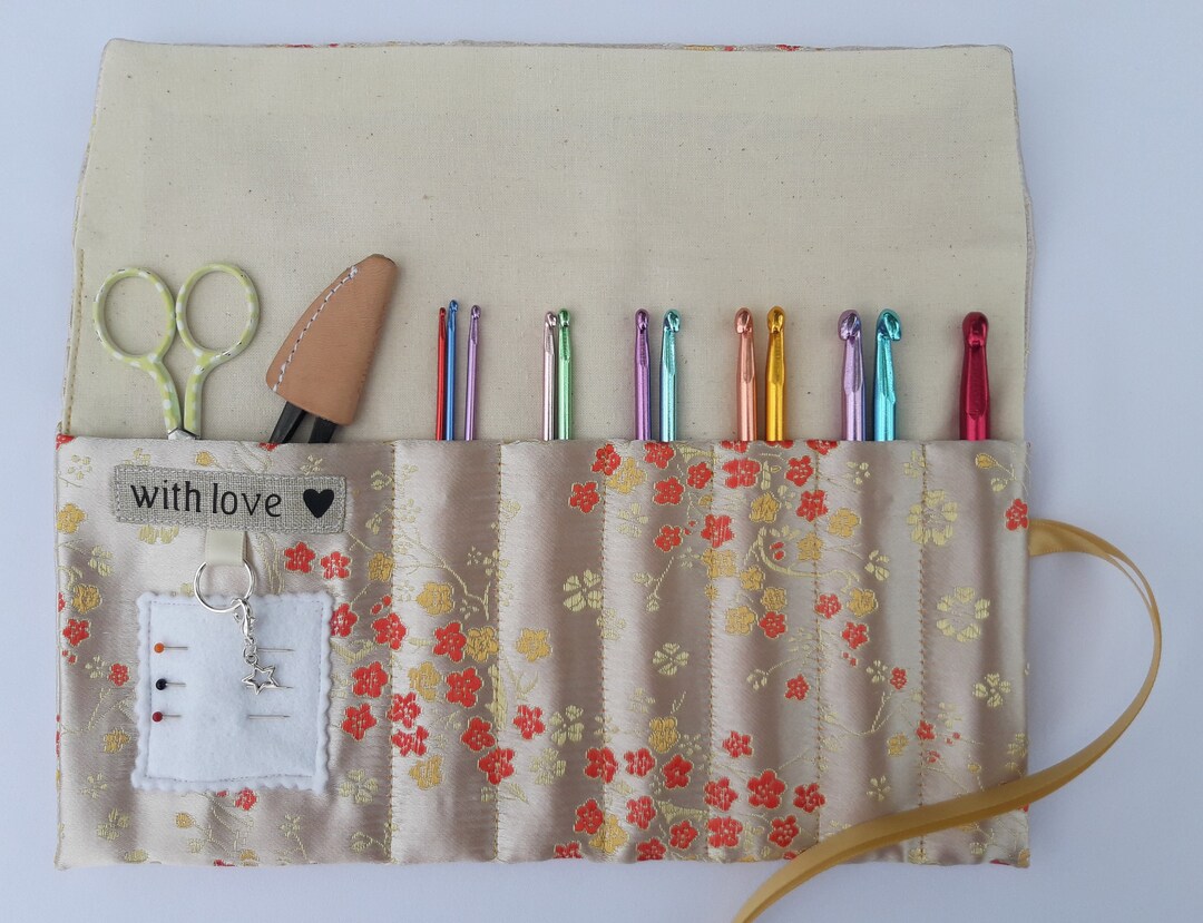 Crochet Hook Case: Cream and Gold Design - Etsy