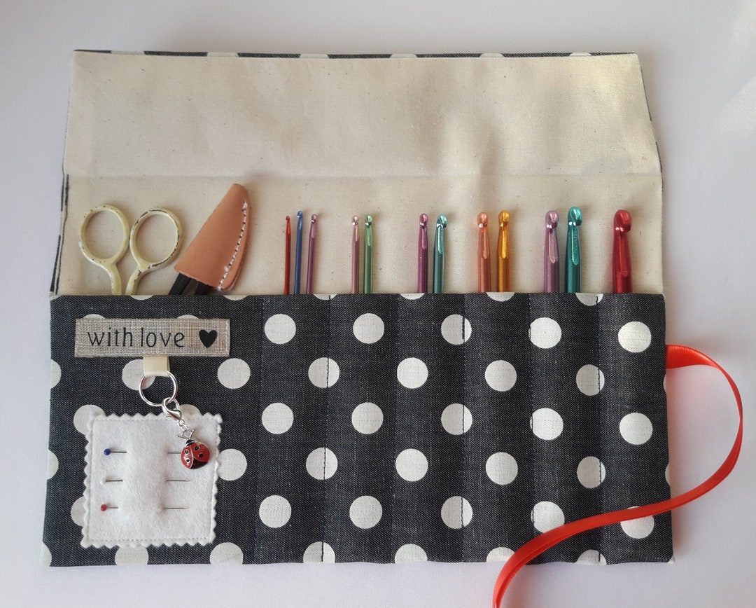 Crochet Hook Case: Dark Blue and White Spotty Design - Etsy
