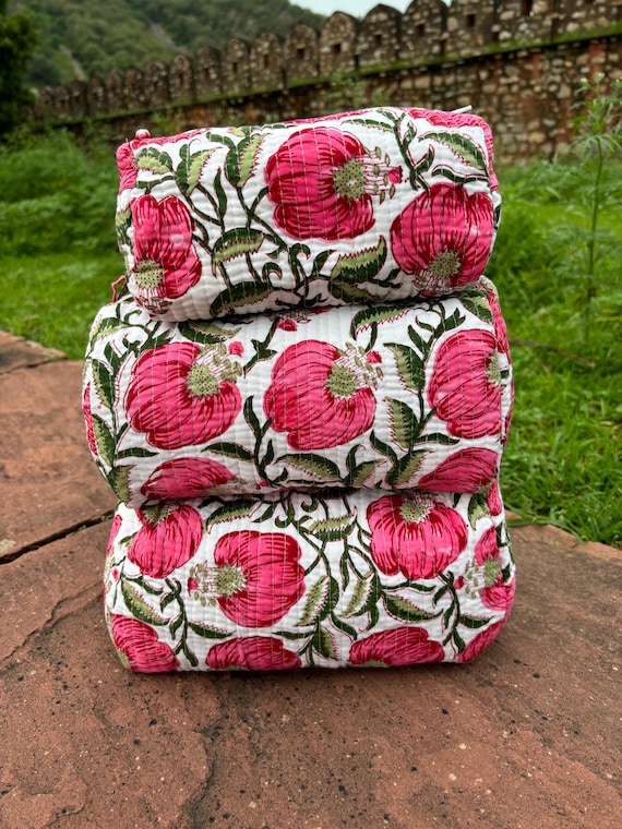 Toiletry Bag Pouch Makeup Bag Beautiful Floral Block Print Toilet Pouch Cosmetic Bag Quilted Toiletry Bag Organic Quilted Waterproof Bags Etsy UK