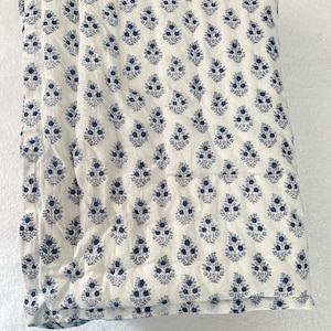 Blue Floral Hand Block Printed Quilt: Organic Cotton King Size ...