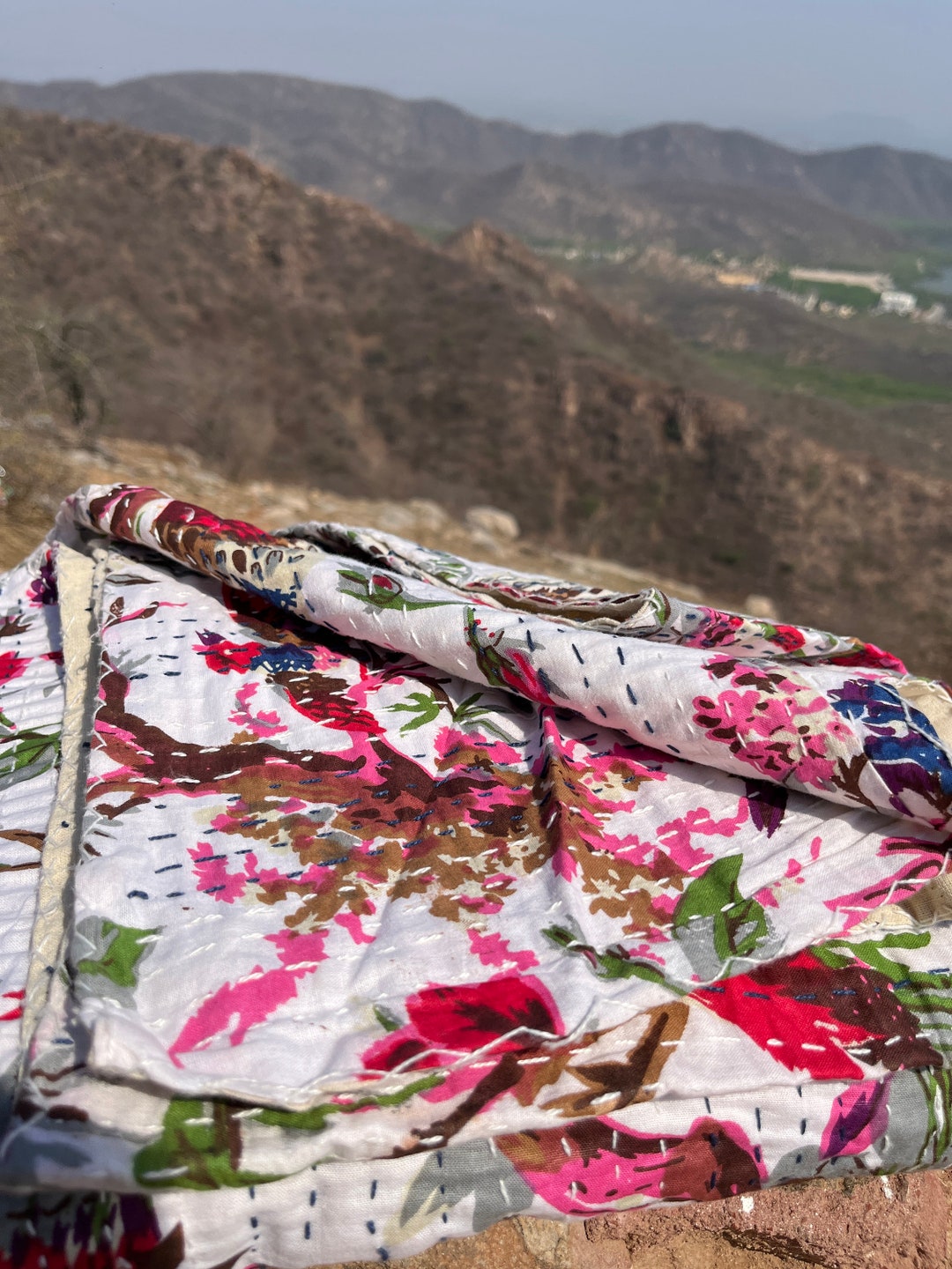 Hand Block Print Kantha Quilt: Vintage Floral Indian Bedspread (90x108 Inches) - Etsy