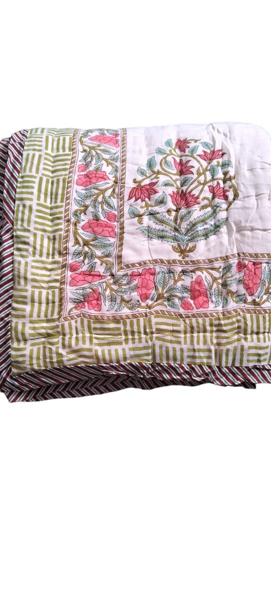 Traditional Handmade Reversible Razai, Floral Print Handmade Cotton ...
