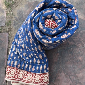 Blue Fish Print Baby Quilt: Indian Handmade Cotton Throw Blanket - Etsy