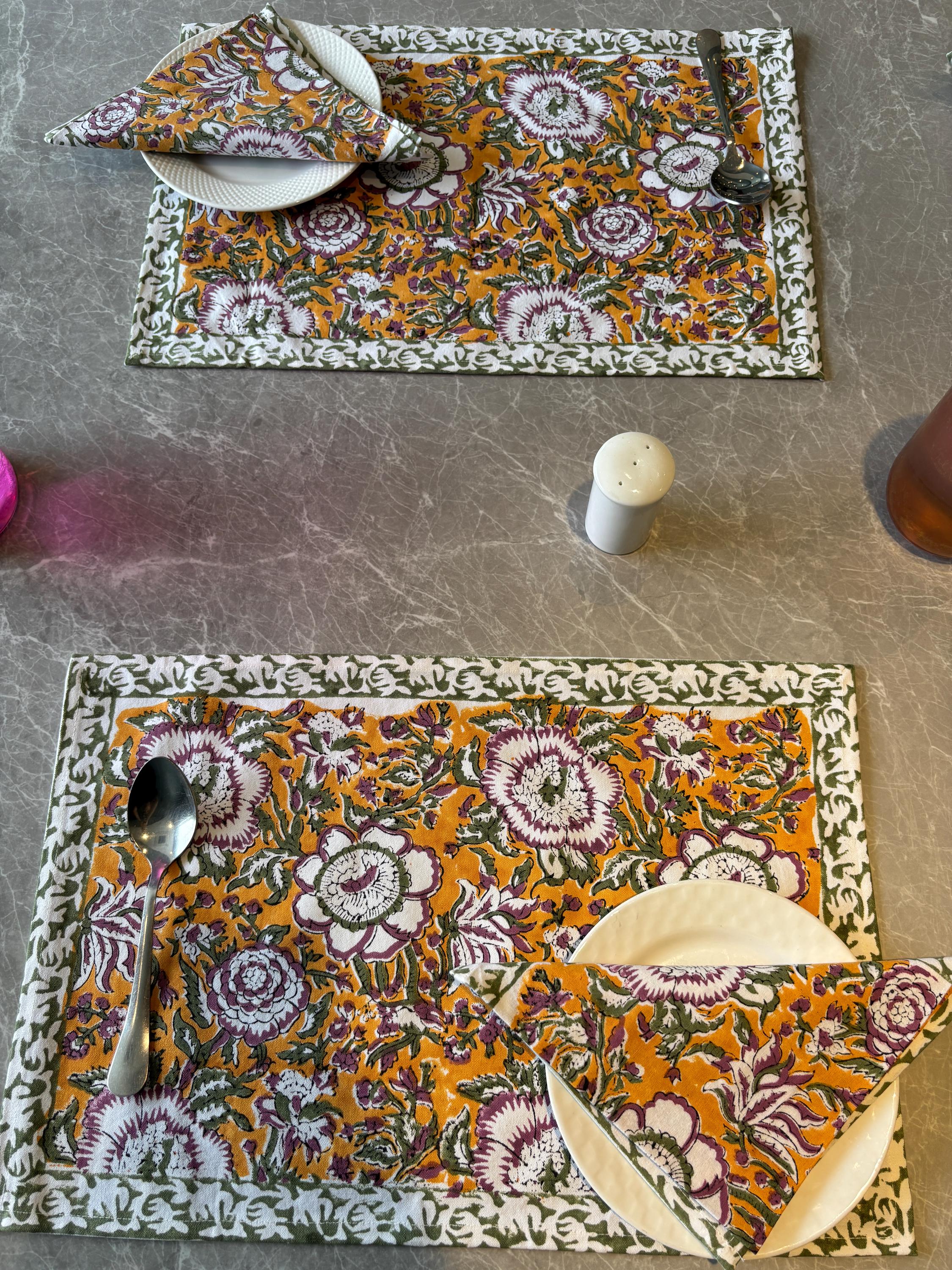 Multicolor Block Print Placemat With Napkins, Room Decor Table Placemat ...