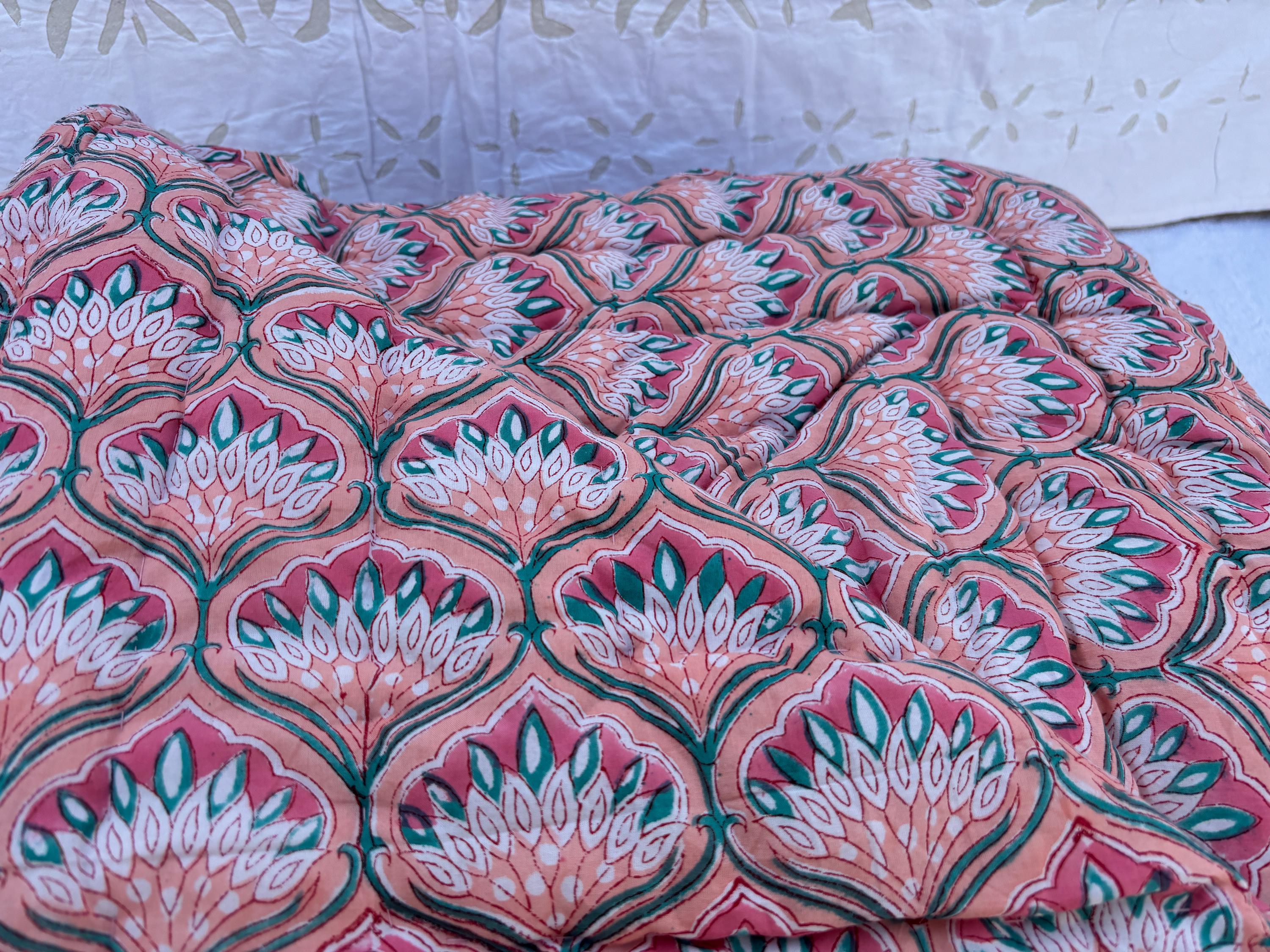 Floral Block Print Razai Quilt: Indian Winter Blanket - Etsy