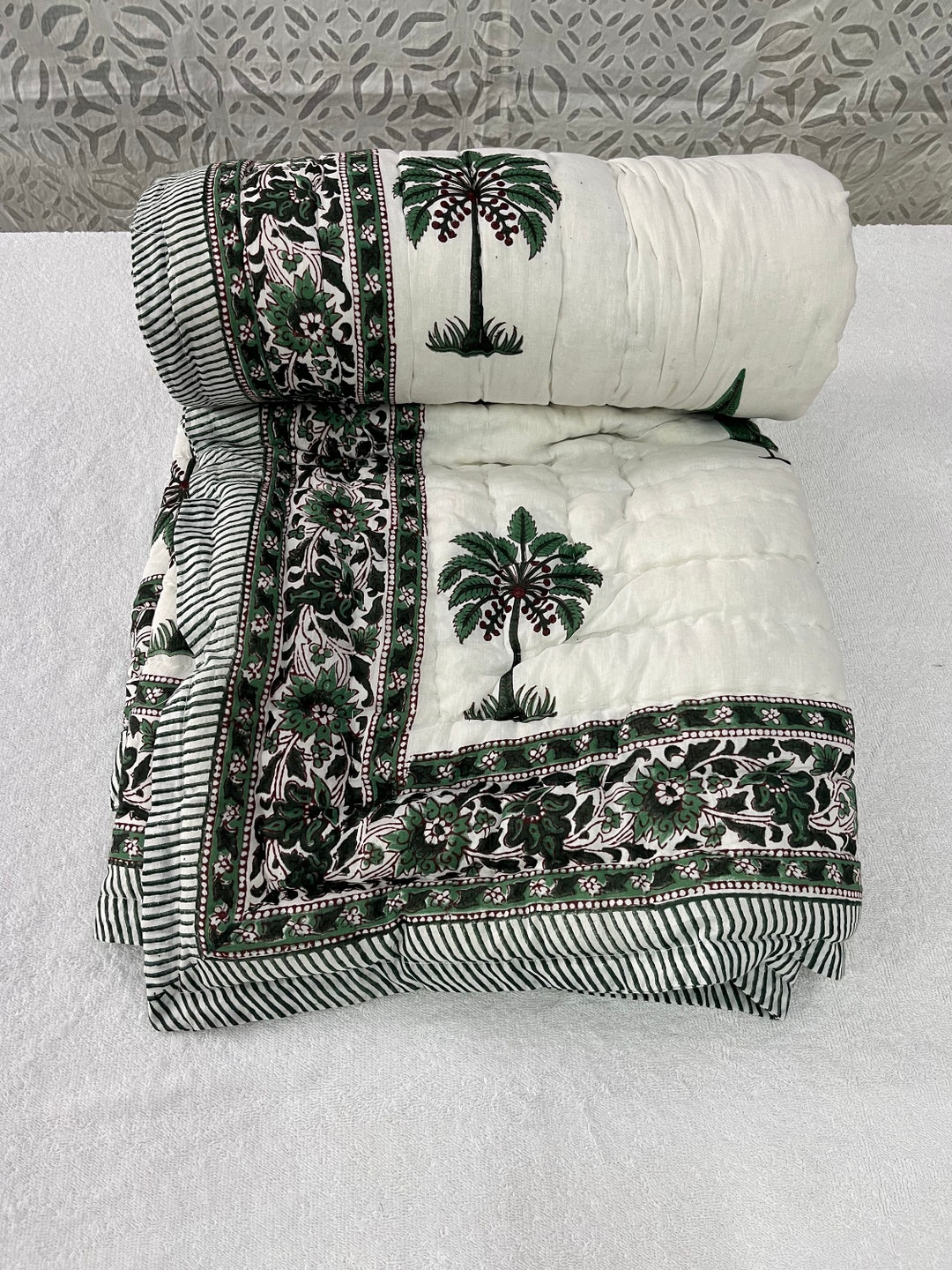 Christmas Gift !! Handmade Winter Warm Razai, Palm Tree Block Print ...