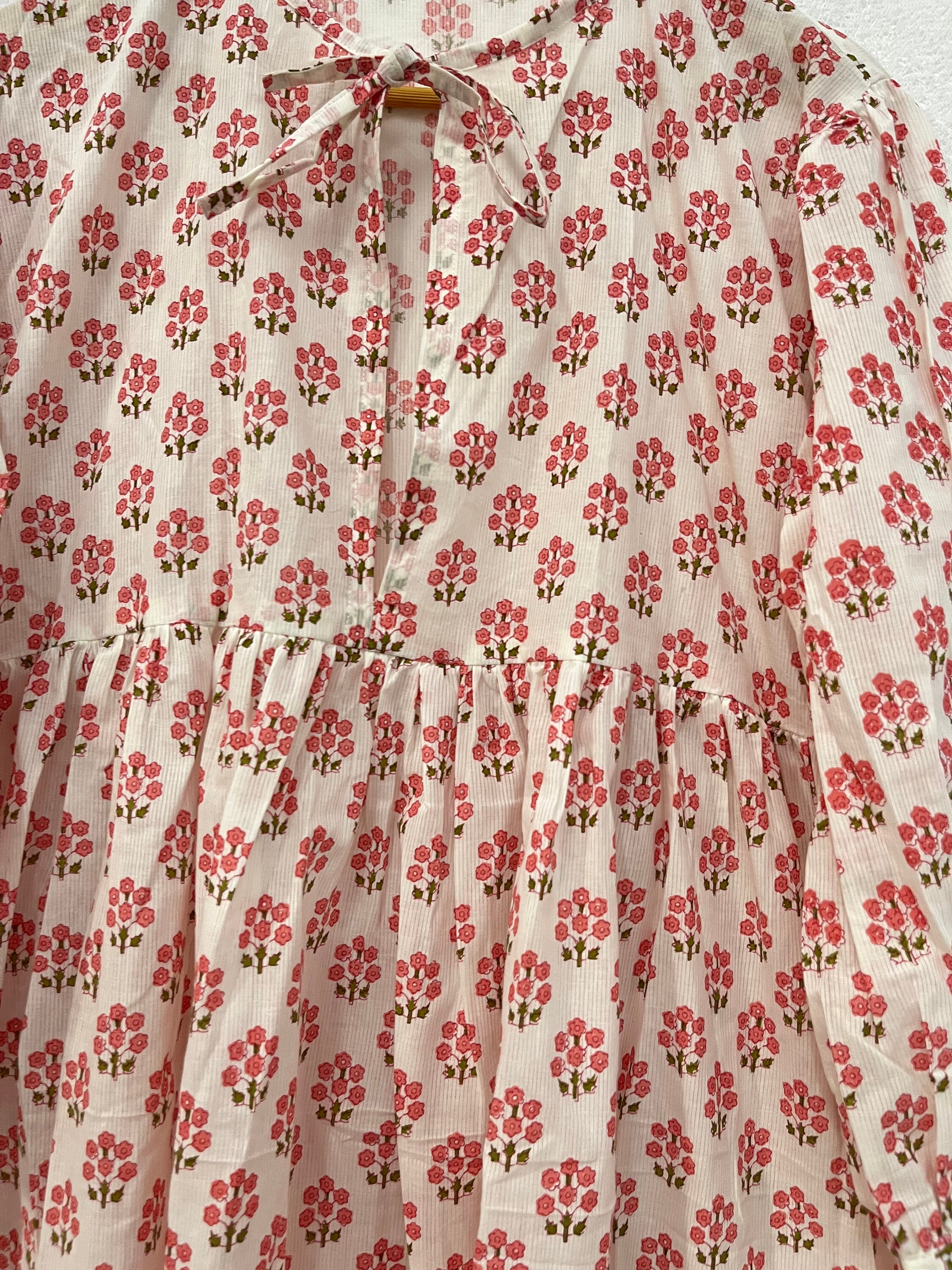 Pink Floral Block Print Cotton Dress: Long Sleeve Boho Gown - Etsy